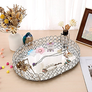 Hipiwe Crystal Vanity Tray, Mirrored Dresser Perfume Trays for Makeup Tray Cosmetic Skin Care Storage, Jewelry Trinket Organizer Tray for Bathroom Countertop Home Decor, Large