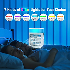 Portable Air Conditioner, Personal Evaporative Air Cooler, Strong Wind Air Fan with 3 Speeds & 3 Misting & LED Light & Aromatherapy Slot Small Desktop Cooling Humidifier Fan for Bedroom, USB Charging