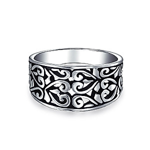 Personalized Boho Fashion Sterling Silver Open Swirl Hearts Filigree Band Ring For Teen For Women 4MM Custom Engraved