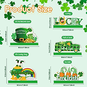 5 Pcs St. Patrick's Day Table Decorations St. Patrick Lucky Table Sign Shamrocks Green Truck Leprechaun Table Ornaments Wooden St. Patrick Table Centerpiece for St Patrick's Day Home Party Decor