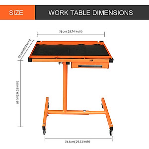Aain LT18 Heavy Duty Adjustable Work Table with Drawer for Mechanic,220lbs Capacity Rolling Tool Tray Table with Wheels Orange