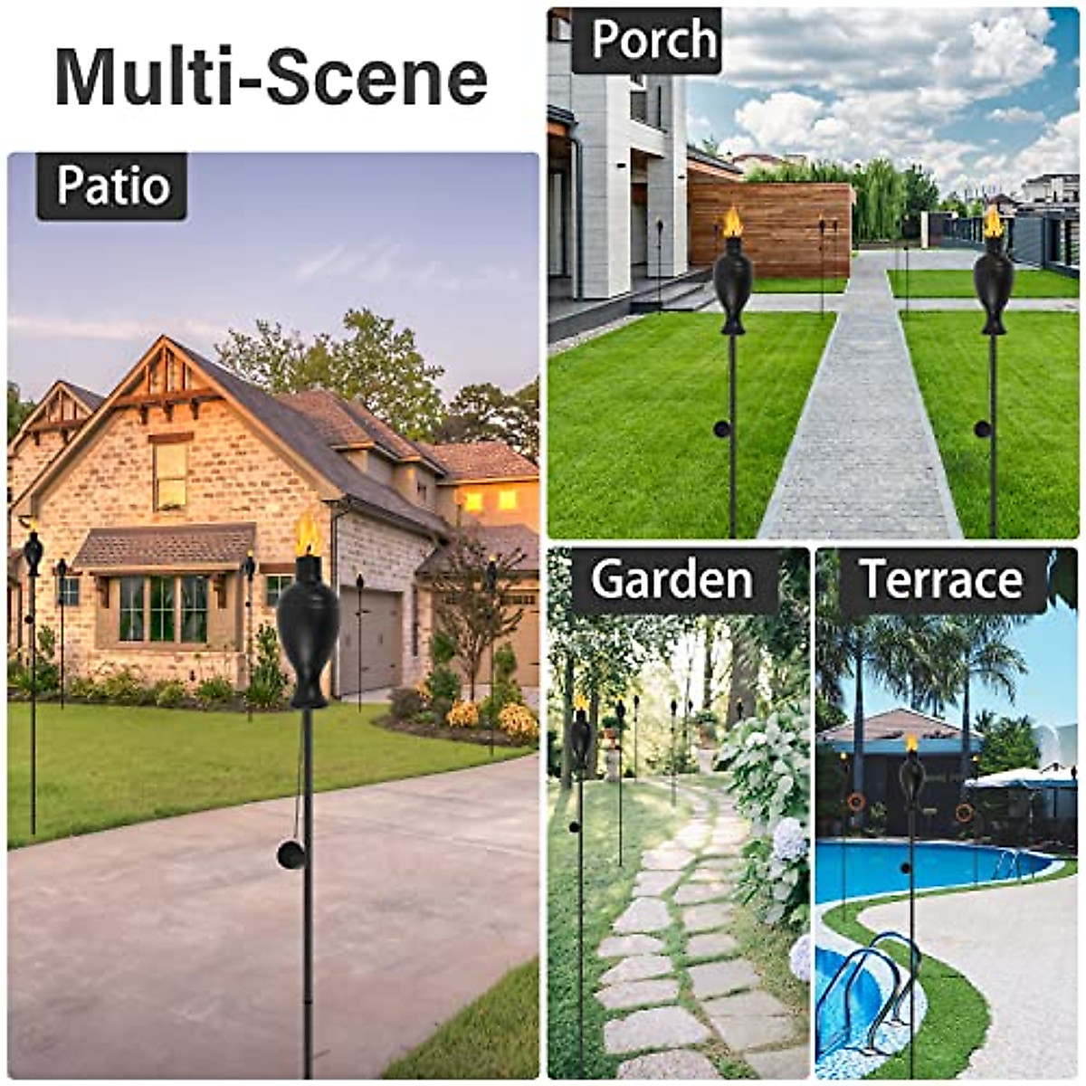 ZSPENG 6 Pack Metal Torches for Outside, Upgraded Metal Torches with 3-Prong Grounded Stake, Extra-Large 58-Inch Citronella Torches for Party Patio Pathway (More Stable)