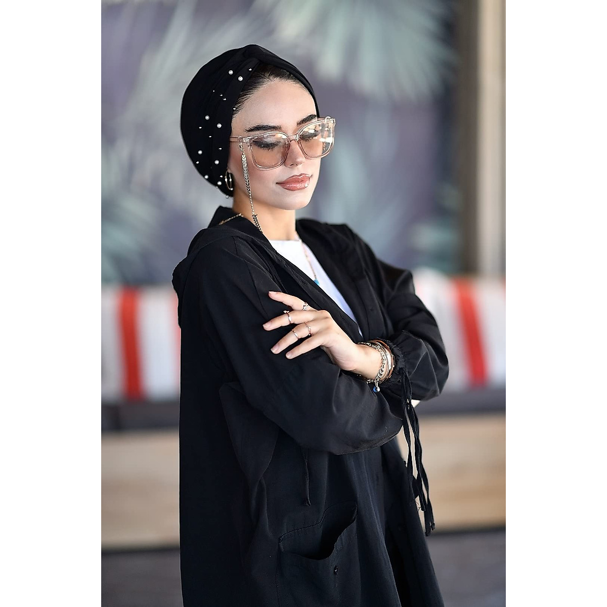 para life Pearl Turban-Turbans For Women-Hijab For Women|Hair Wraps-Head Wraps For Women|Hijab Undercap-Caps-Instant Hijab (Pearl Turban, Black)