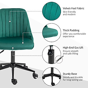 Vinsetto Mid-Back Office Chair, Velvet Fabric Swivel Scallop Shape Computer Desk Chair for Home Office or Bedroom, Green