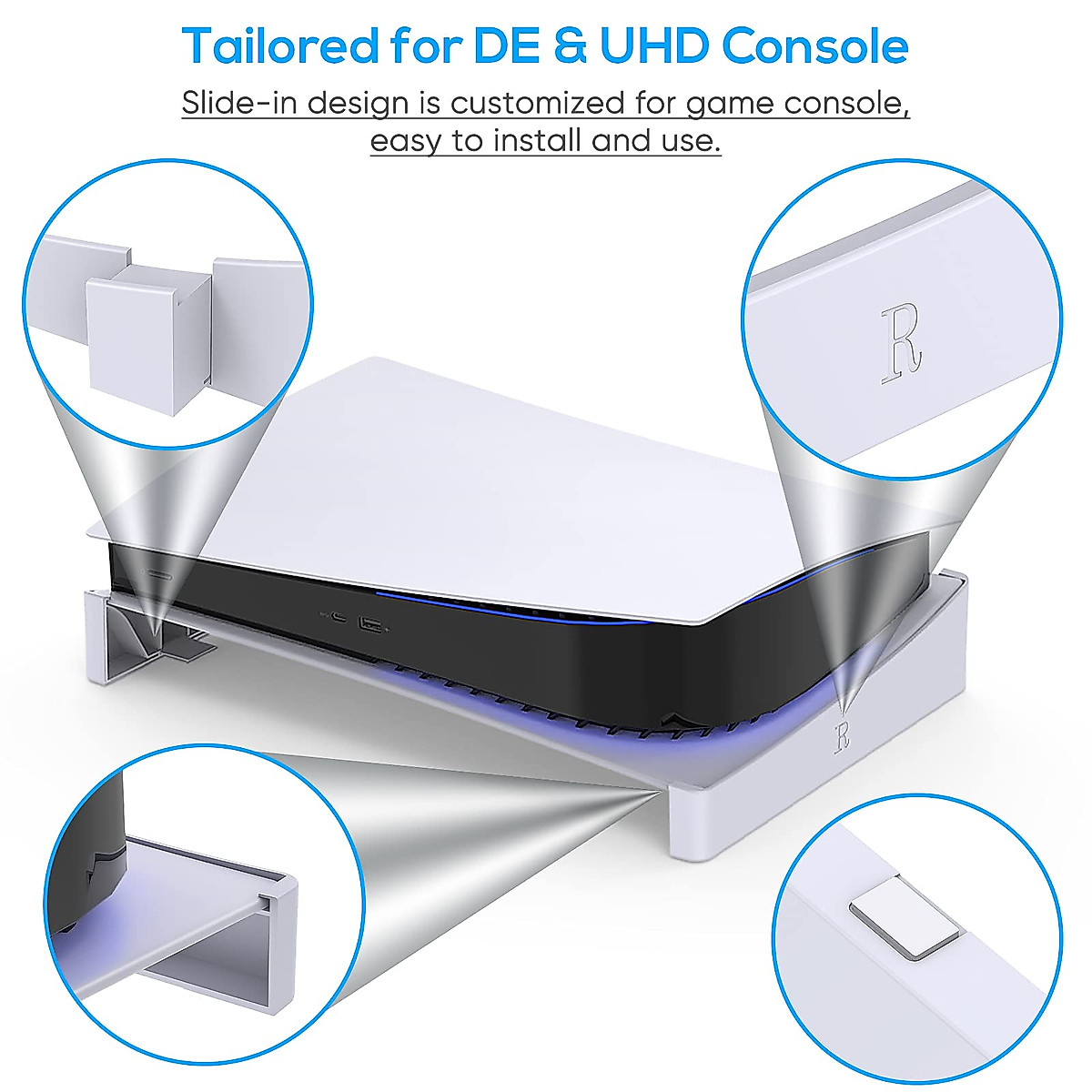 Klipdasse Horizontal Stand Compatible with Playstation 5 Disc & Digital Edition, Base Stand Bracket Desk Stand Accessories with Non-Slip Rubber Compatible with PS5 Console