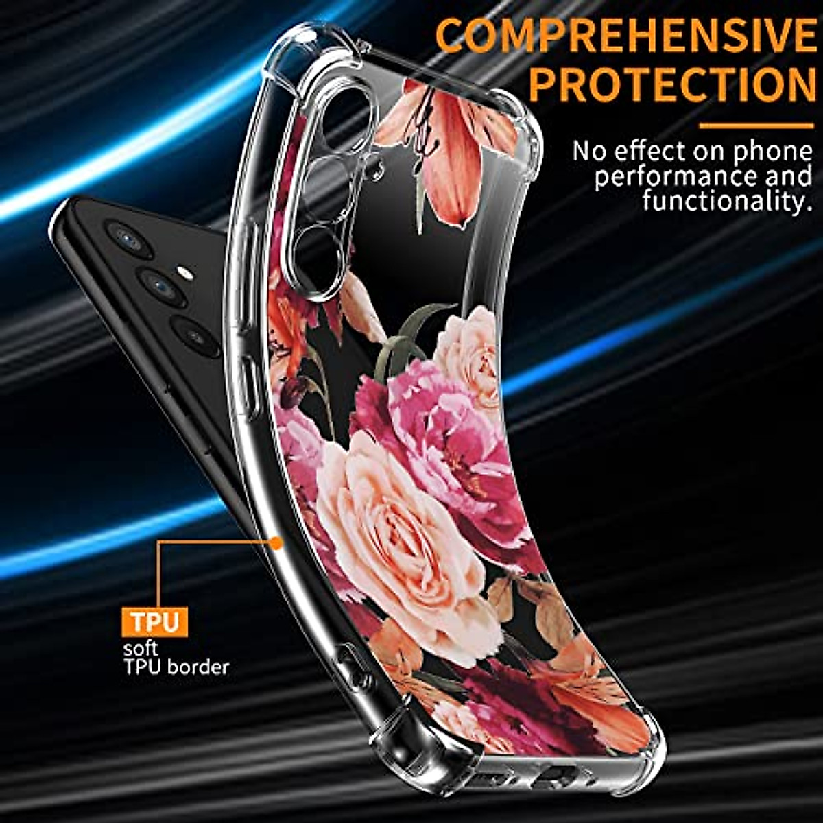 YJROP (3-Pack) for Samsung Galaxy A14 5G Case, Soft Clear TPU [Scratch-Resistant] Drop Silicone Bumper Protection Shockproof Phone Case Cover for Samsung Galaxy A14 5G, Flower