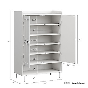 ONBRILL Shoe Cabinet Storage for Entryway, 6-Tier Farmhouse Shoe Storage Cabinet with Cross Molding Doors and 3 Adjustable Shelves, 45'' Tall Shoes Organizer Cabinet for Entryway, Front Door, White