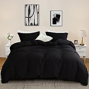 mafudoxi Duvet Cover Queen, 3 Piece Queen Size Duvet Cover, Soft and Breathable Queen Duvet Cover with Zipper Closure & Corner Ties,1 Duvet Cover 90"x90" & 2 Pillow Cases, Black