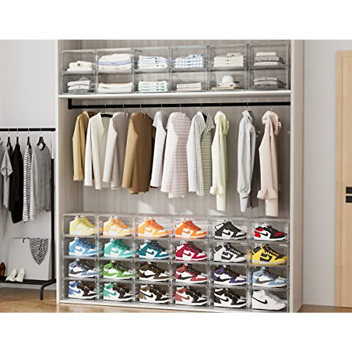 HOMIDEC Shoe Storage, 6 Pack Shoe Organizer, Shoe Boxes Clear Plastic Stackable, Closet Organizers and Storage for Display Sneakers, Heels, Purse, Collectibles, Makeup