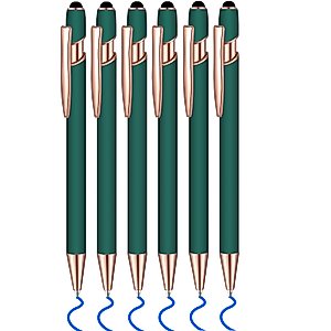 Lragvtbk 6 Pcs Blue Ink Ballpoint Pen with Stylus Tip 2 in 1 Ballpoint Pen Metal Pens Stylus Pen for Touch Screens School Office Coworkers (Green Rose Gold)