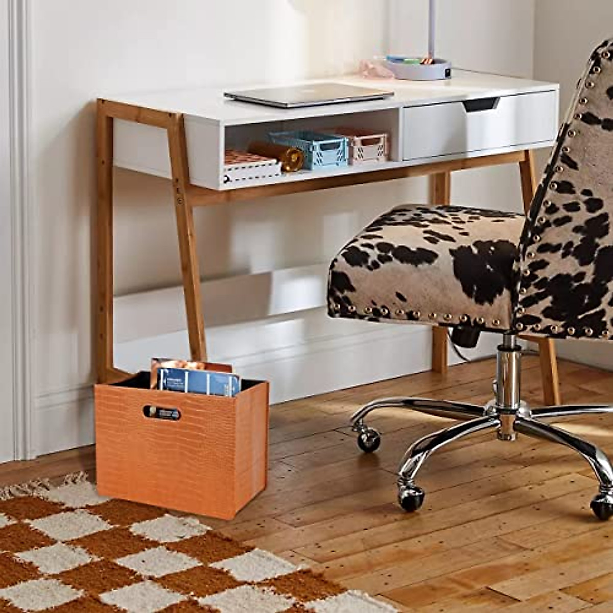 HofferRuffer Magazine Basket Holder, Foldable Magazine Rack, Document File Holder Organizer, File Folder, Newspaper Storage Bin Organizer for Home or Office, Home or Office (Brown)