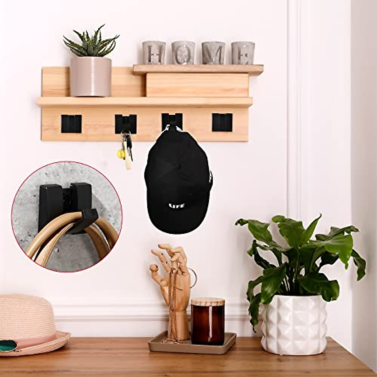 Folding Hideaway Coat Hooks 4 Pieces Heavy Duty Wall Hooks Black Towel Hooks for Bathrooms Retractable Coat Hook Space Aluminum Wall Hooks Hanging Hooks for Closet Scarf Hat Robe Key Purse Bag