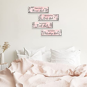 ZINYAZHE 4 Pieces Pink Wall Decor for Girls Floral Wooden Wall Hanging Wall Art Teen Women Bedroom Decor with Inspirational Quote Inspirational Wall Decors Teacher Assistant Secretaries(Pink)