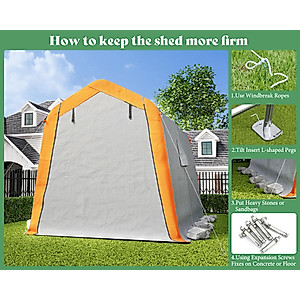 AMERLIFE 6x8x6.6 FT Heavy Duty Portable Shed Storage Shelter, Outdoor Storage Shed with 2 Waterproof Windows & Roll-up Zipper Door, Carport for Motorcycle, Bike, Grey