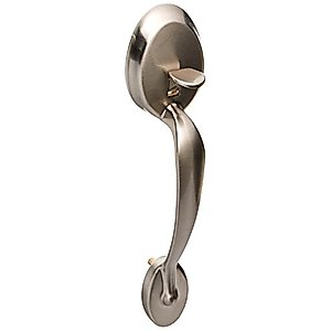 Schlage FE285PLY619ACCRH Satin Nickel Plymouth Right Handed Front Entry Handleset with an Accent Lever from The Plymouth Collection FE285-PLY-ACC-RH