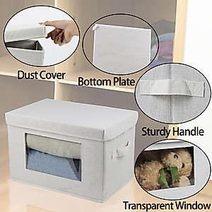 3 Pcs Collapsible Storage Bins with Lids Fabric Foldable Storage Bin - White & Light Gray Cube Basket Organizer 22 Quart Clothes Blanket Storage Box for Home Office Bedroom Closet Wardrobe