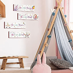 Yulejo Girls Room Wall Decor Unicorn Rainbow Motivational, Inspirational Wall Art for Kids Bedroom Nursery Decorations ()