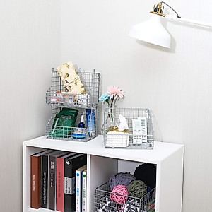 3 Tier Stackable Tea Bag Organizer with 5 Hooks Metal Wire Basket Coffee Condiment Snack Rack Holder Countertop Caddy Bin Wall Mount Shelf for Office Kitchen Cabinet Pantry-Silver Patent Desgin