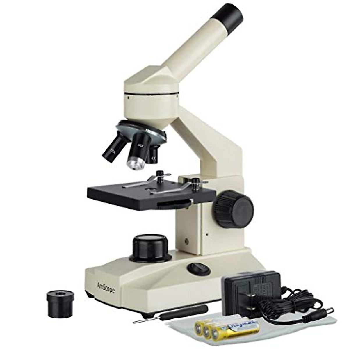 AmScope Optical Glass Lens All-Metal LED Compound Microscope, 6 Settings 40x-1000x & BS-72P-100S-22 72 Pieces of Pre-Cleaned Blank Microscope Slides and 100 Pieces of 22x22mm