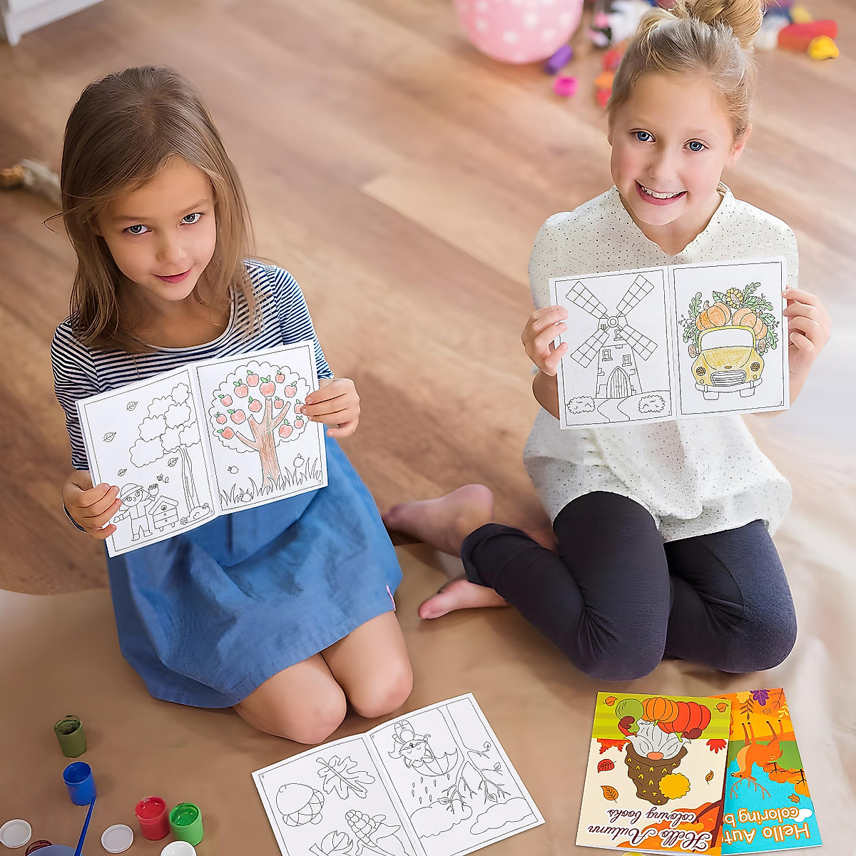 90shine 24PCS Fall Coloring Books for Kids, Thanksgiving Party Favors in Bulk Goodie Bag Stuffers Ages 2-4 3-5 4-8