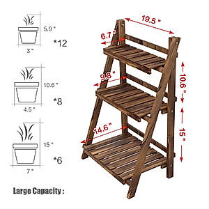 Yaheetech Folding Plant Stand Wooden Foldable Plant Shelf 3-Tier Flower Pot Stand Plants Display Shelf Rack Ladder Garden Indoors Outdoors 23.6 x 15 x 36.6in