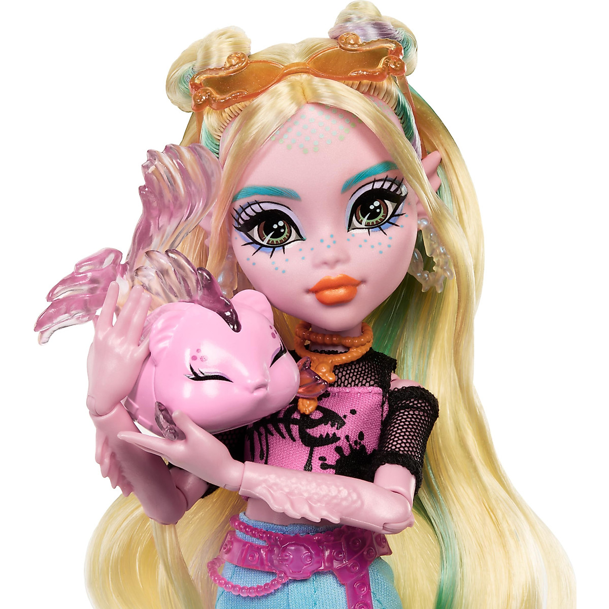 Monster High Lagoona Blue Doll in Mesh Tee and Cargo Pants, Includes Pet Fish Neptuna and Accessories Like a Backpack, Snack and Notebook