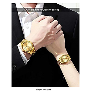 MASTOP Couple Watches Dress Wrist Watch Golden Watch Men Women Stainless Steel Waterproof Quartz Watch (8201 Gold)