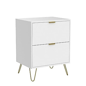Anbuy White Nightstand Set of 2, End Side Table Double, Bedside Table with 2 Drawers, Dual Night Stand Metal Legs for Bedroom Living Room