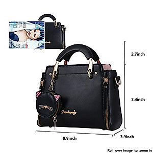 Qiayime Women Fashion Handbag Purses Luxury Designer Crossbody PU Leather Satchel Shoulder Messenger Bags Tote Cat Purse (black)