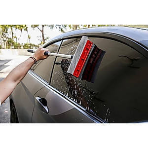 Squeegee for Window Cleaning with Long Handle, 2-in-1 Window Squeege for Home, Car Windshield, Mirror, Glass Cleaning with Extension Pole 18"-30"
