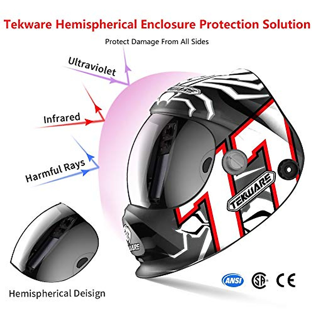 TEKWARE Large Viewing True Color Solar Powered Auto Darkening Welding Helmet, Hemispherical 4C lense, 4 Arc Sensor Wide Shade Range 4/5-9/9-13 Luminous Welder Mask for Mig Tig Arc Grinding Plasma