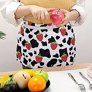 ZGVDVZ Strawberry Cow Apron With 3 Pockets For Aldult Kitchen Chef Aprons For Cooking Baking Gardening