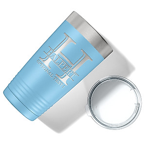 Personalized 20oz (17 Colors) Powder Coated Insulated Stainless Steel Tumbler with Lid, Custom Etched, Customized Engraved Gift Idea for Women Men Her Him, Halpert Monogram Initial Name (Light Blue)