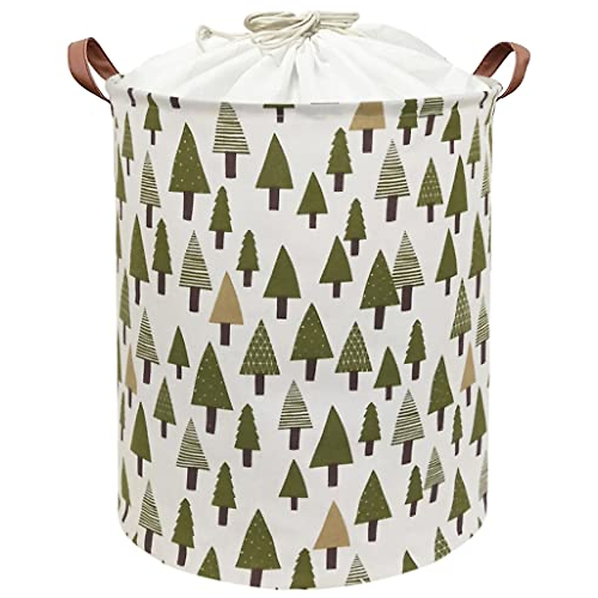 Sanjiaofen Nursery Laundry Basket Canvas Fabric Baby Boy Storage Bins,Collapsible Woodland Hamper,Waterproof Storage Baskets with Leather Handle,Forest Nursery Decor,Toy Organizer (Tree)