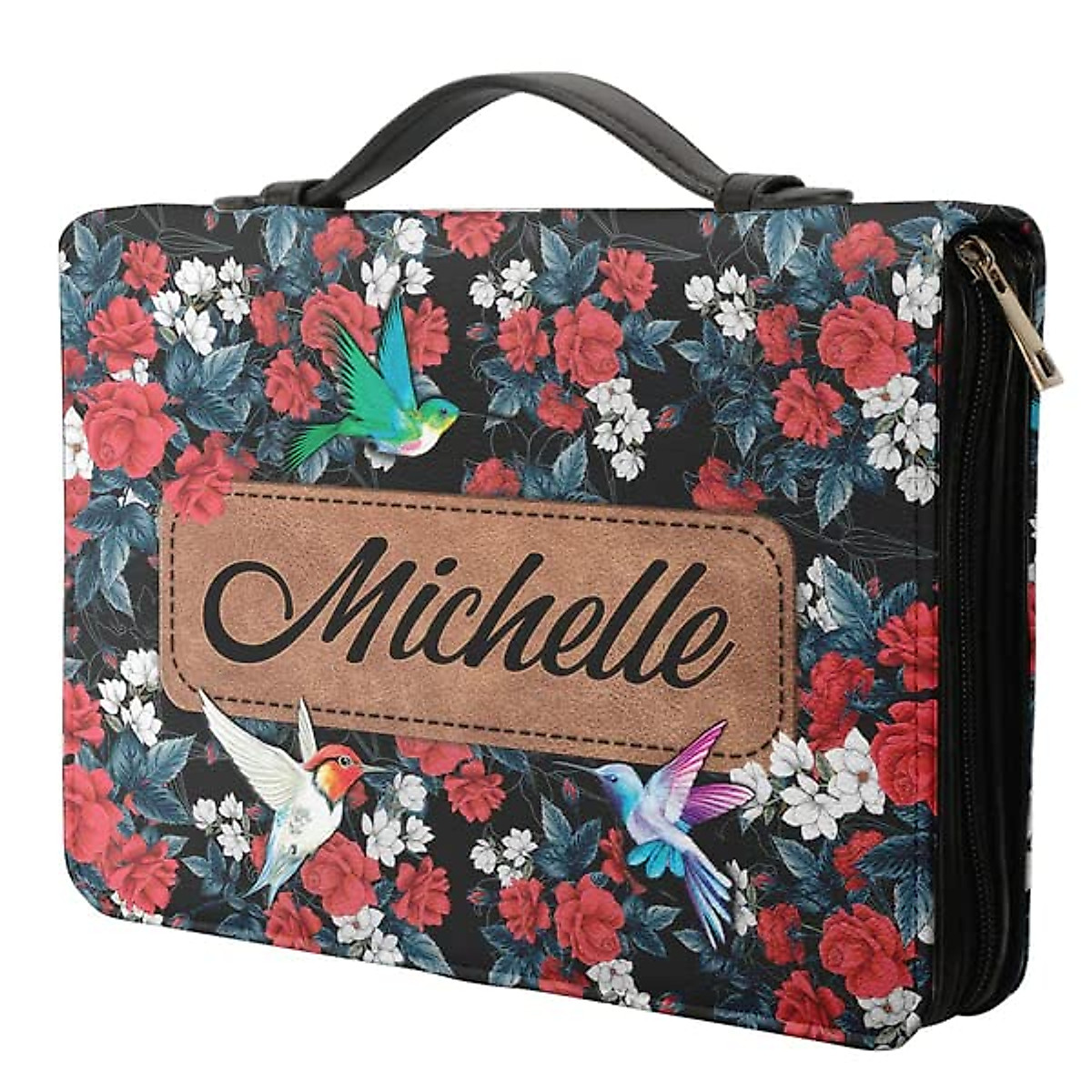 Trust in The Lord Proverbs Hummingbird Flower Pattern Christian Gifts Custom Book Bible Cover Premium Faux or Top Grain Leather