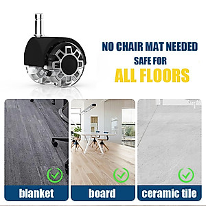 Office Chair Wheels Replacement-Heavy Duty Rubber Wheels for Office Chair(2200Lbs)-2''Universal Size Office Chair Casters,Smooth & Safe Rolling for All Floors Including Hardwood and Carpet(Set of 5)
