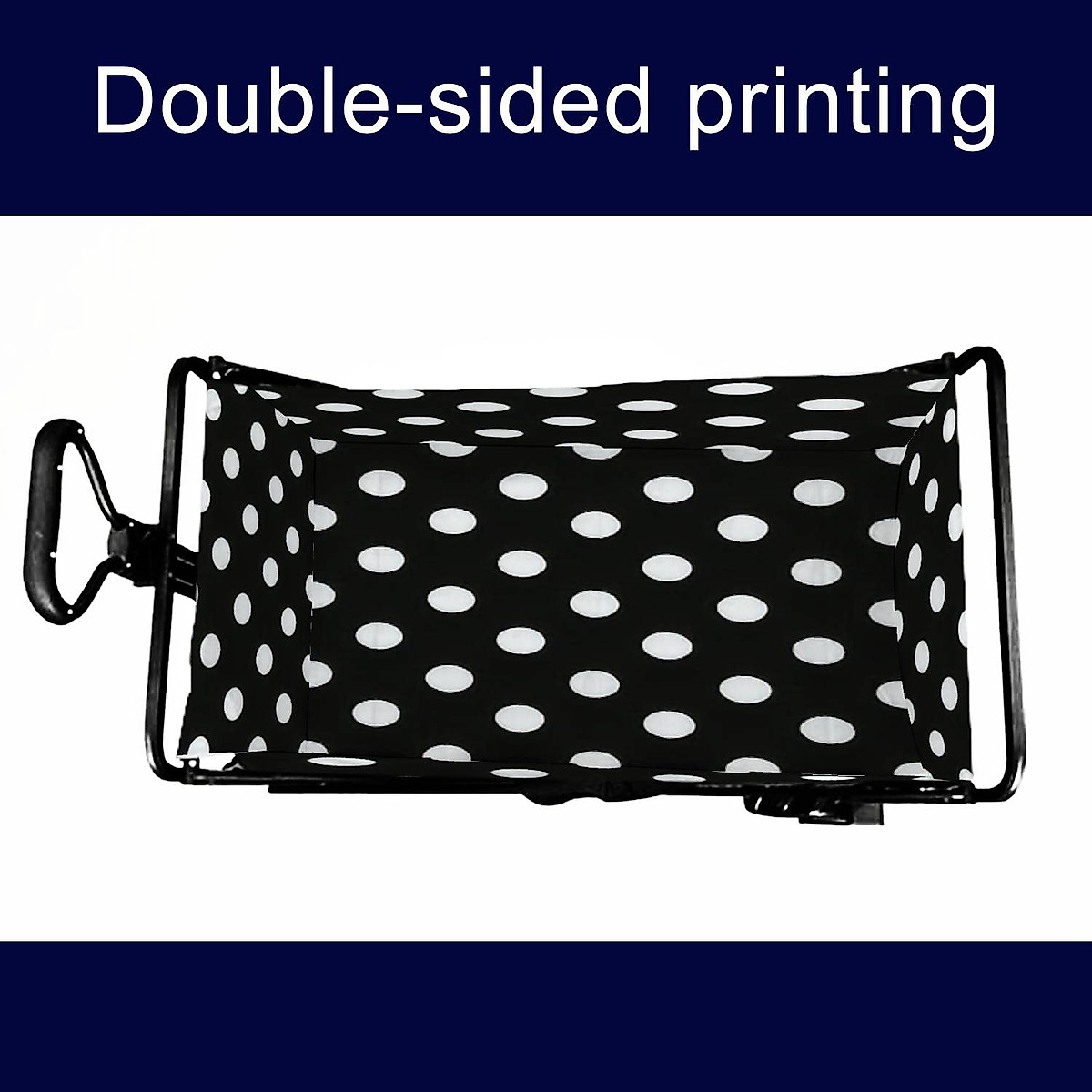 Collapsible Wagon Cart Black and White Polka Dot Foldable Utility Wagon Large Capacity Garden Cart with Push Bar for Beach Camp Outdoor Shopping