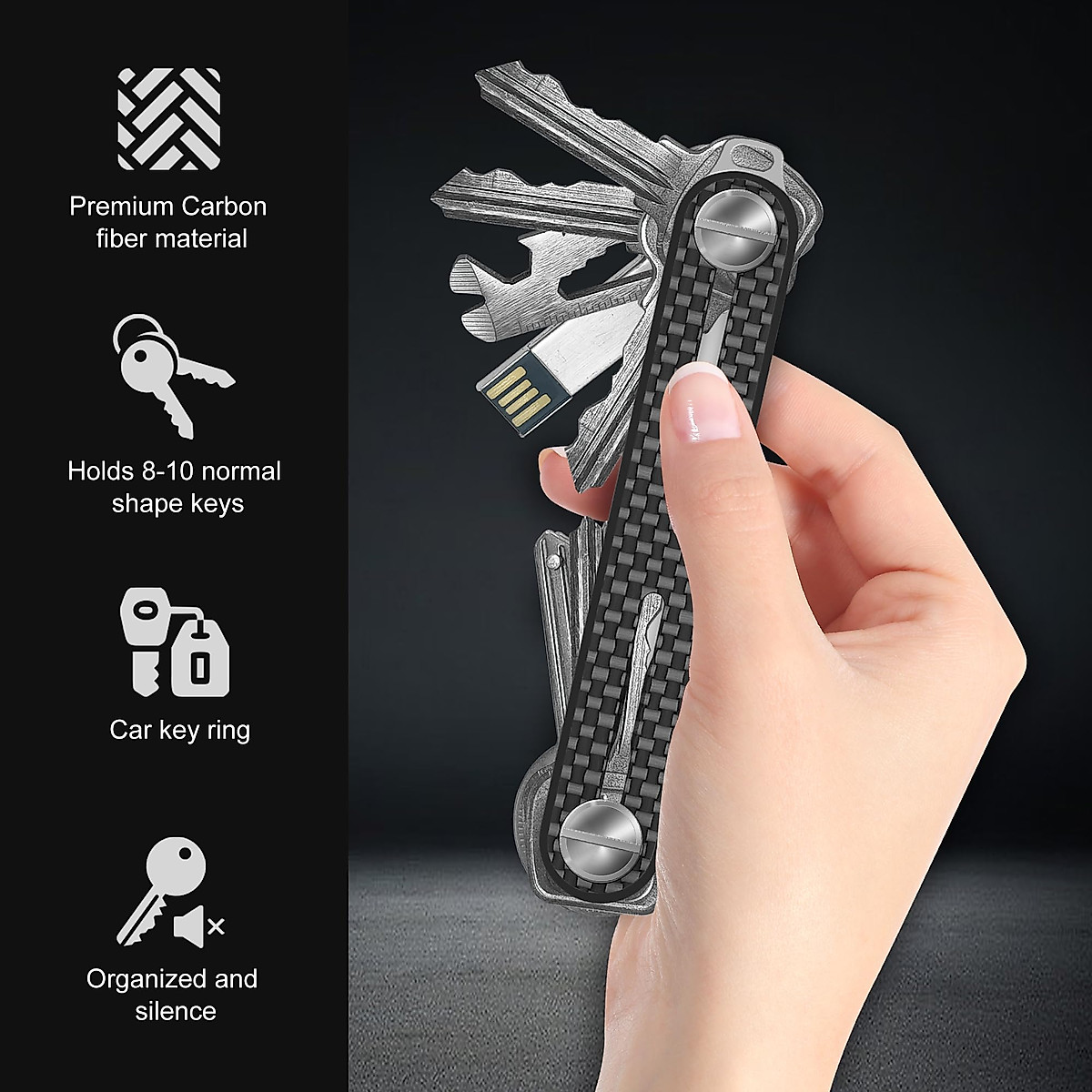 UEDGER Key Organizer Compact Keychain Holder, Minimalist EDC Key Chain with Pocket Clip, Slim Carbon Fiber Smart Key Case, Gift for Father Men Women, Holds 10 Keys and Car Key Fob