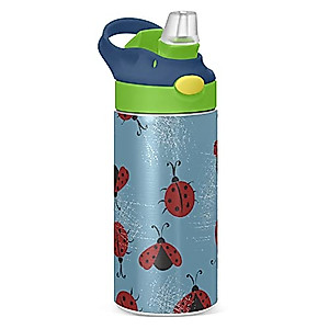 ALAZA Blue Ladybug Kids Water Bottles with Lids Straw Insulated Stainless Steel Water Bottles Double Walled Leakproof Tumbler Travel Cup for Girls Boys Toddlers 12 oz,Green