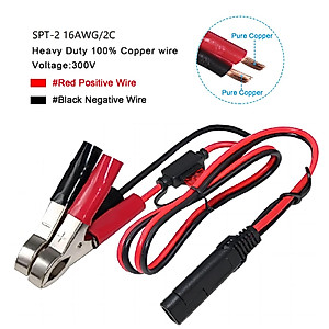 SAE to Battery Alligator Clip - KUNCAN 1.5FT 12V SAE 2Pin Quick Disconnect Cable SAE to Battery Clamp Cord 7.5A Fuse (1 Pack)