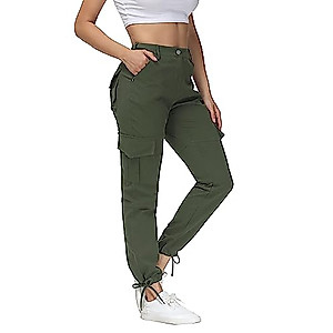 Dafensi Cargo Pants for Women Stretchy Cargo Joggers Casual Lightweight Hiking Pants ArmyGreen XL
