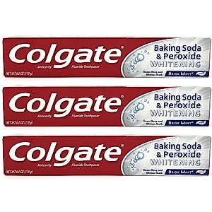 Colgate Baking Soda and Peroxide Whitening Toothpaste, Brisk Mint, 6 oz (Pack of 3)