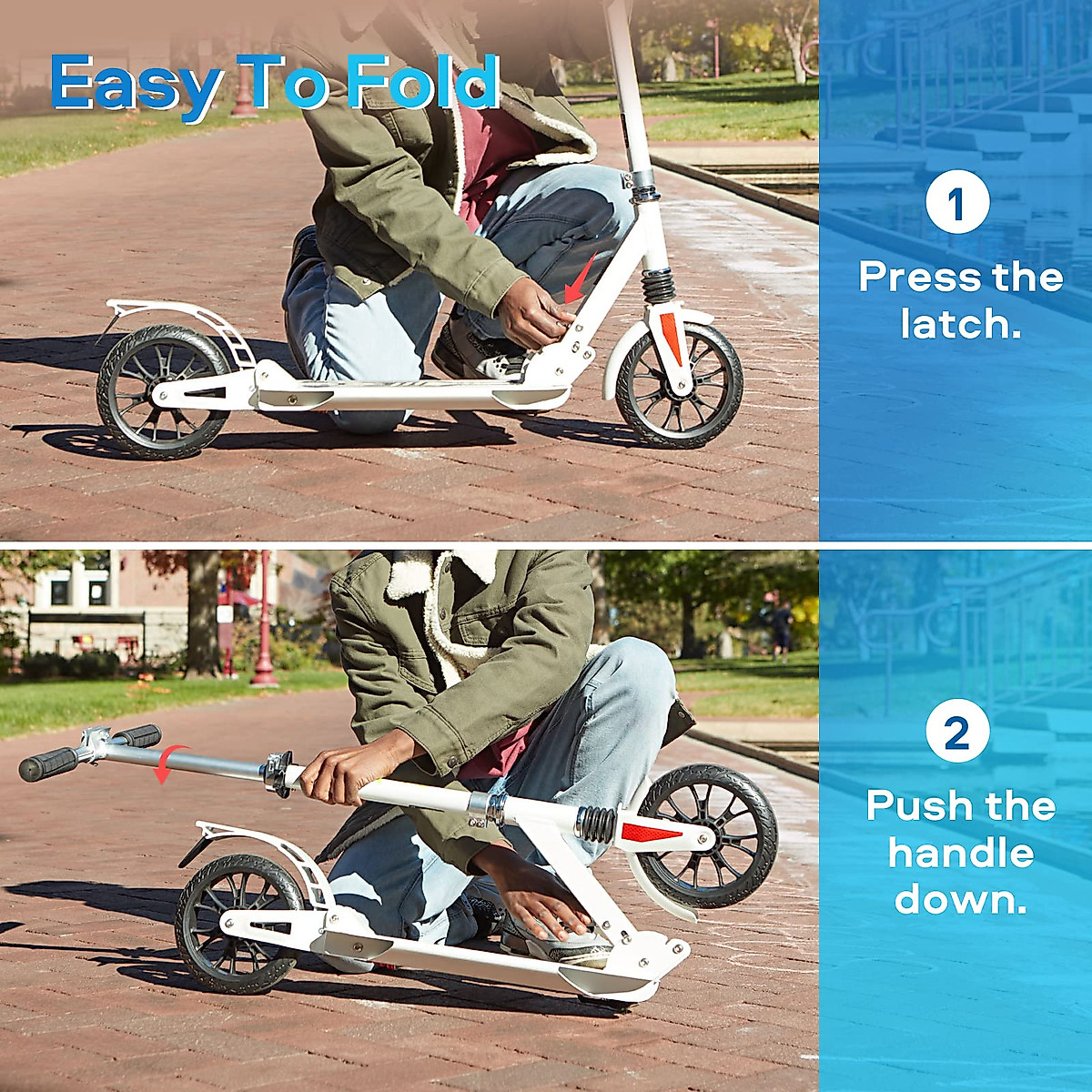 RideVOLO K08-1 Kick Scooter for Teenager 8 Years and up with 8” Wheels and 3 Adjustable Height, Folding System and Suspension System(Blue)