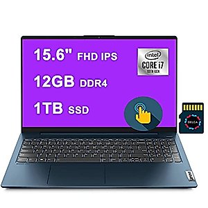 Lenovo IdeaPad 5 15 Business Laptop I 15.6" FHD IPS Touchscreen I 11th Gen Intel Quad-Core i7-1165G7 I 12GB DDR4 1TB SSD I Backlit KB Fingerprint USB-C Dolby Win10 Blue + 32GB MicroSD Card