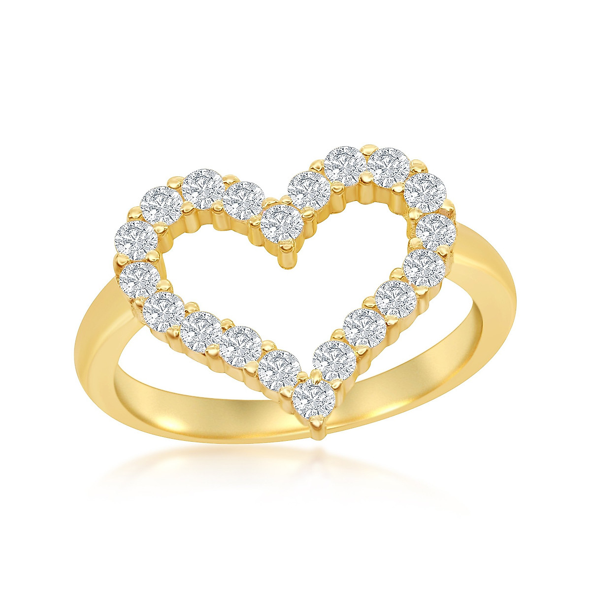 Open Heart Simulated Diamond CZ Ring Silver/14k Gold Plated/14k Rose Gold Plated Sterling Silver Valentines Jewelry for Women or Teens-gold-6