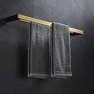 Bath Towel Bar Brass Brushed Gold Towel Rail Bar, Bathroom Towel Rack, Double-bar Nordic Bathroom Marble Towel Holder Towel Holder