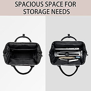 KNOWVAN Casual Backpack for Women, 15 Inch Travelling School Shoulder Bag-Fits Up to 15.6Inch Laptop with USB Charging Port (Black)