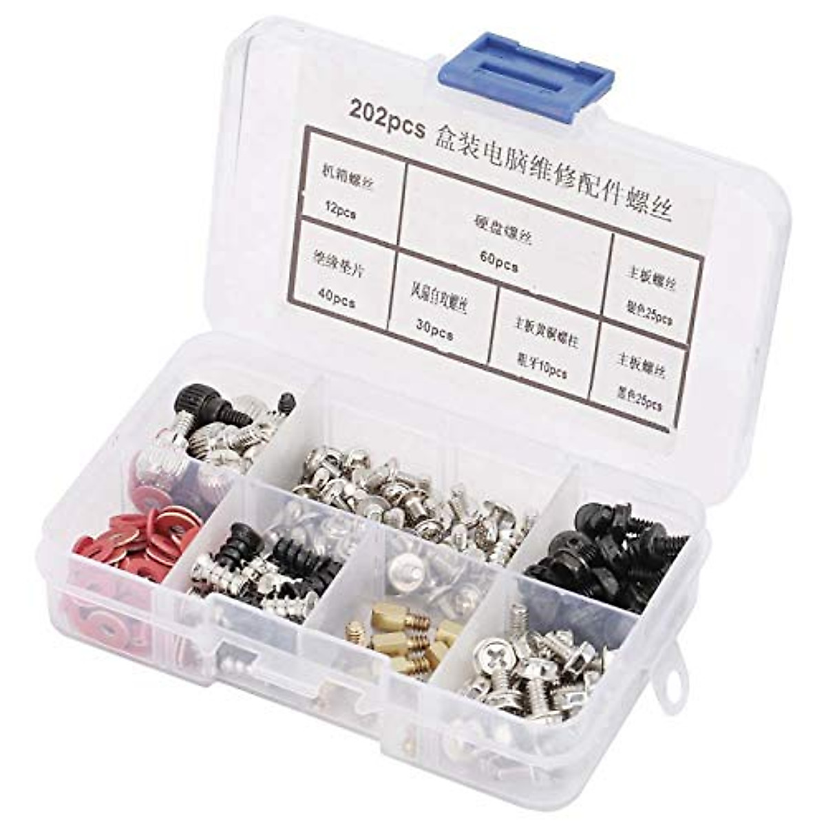 Computer Repairing Screws, Storage Box PC Repairing Kits Computer Screws Kit, Computer Repairing Accessories 202Pcs Motherboard Mobile Network for Maintenance
