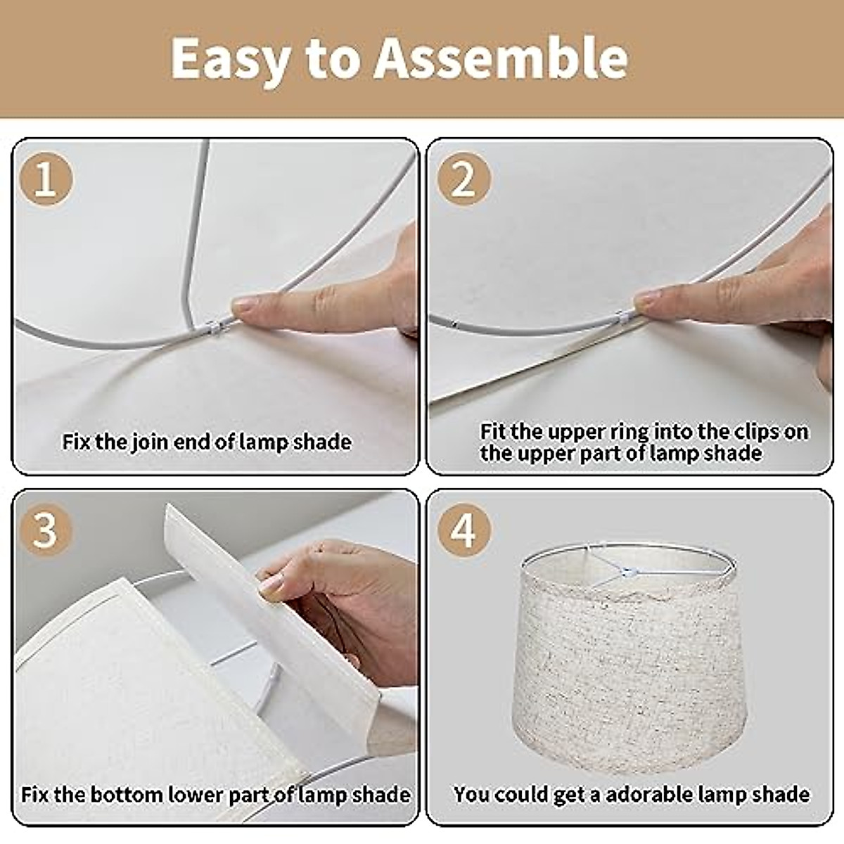 PORRUNNY Lamp Shades Set of 2 Drum Lamp Shades for Table Lamps and Floor Lamps with 2 PCS 7 inch Harp, Medium Fabric Lampshades, Beige Lampshades Natural Linen Hand Crafted (10 x 12 x 8inch)