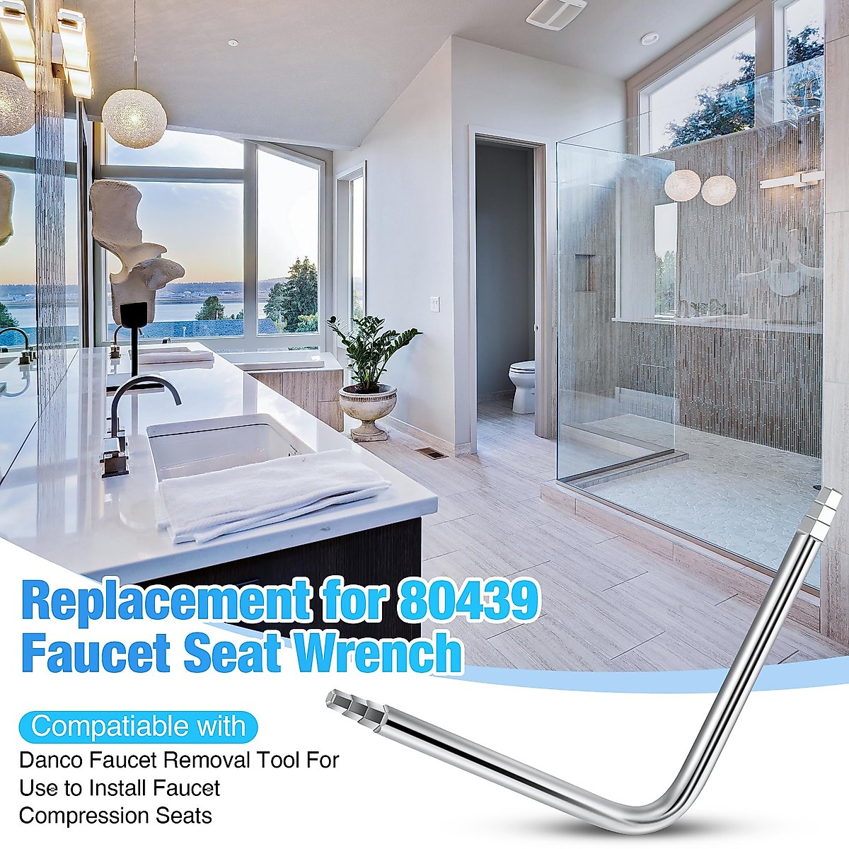 Enhon Faucet Seat Wrench, Compatible with Danco 80439 Faucet Removal Tool, For Use to Install Faucet Compression Seats, Hex or Square Steel Faucet Seats Tool, 2 Sided Wrench Configuration